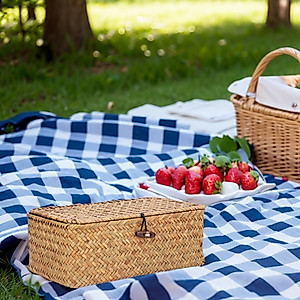 Seagrass Storage Baskets, natur al Seagrass Rectangular Woven Storage Box, Household Basket Bins with Lids for Organizing(M)
