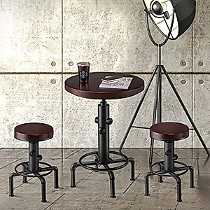 Dragosum Industrial Bar Table Adjustable Height Round Pub Table, Bistro Table Cocktail High Table with Wood Top and Metal Base for Dining Bistro Cafe Home Bar