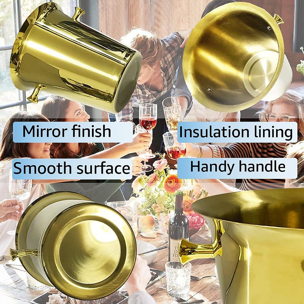 Champagne Ice Bucket,Ice Bucket for Parties,Stainless Steel Ice Bucket Champagne Cooler Chiller,5L Wine Cooler Great for Home Bar Beer,Gold