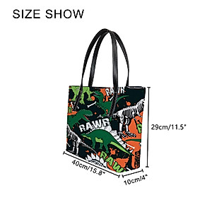 Fashion Tote Handbags Women's Soft Tote Shoulder Bag for Women Work Shopping Top Handle Satchel Bags, 15.8×4×15.4 inches,Dinosaur World