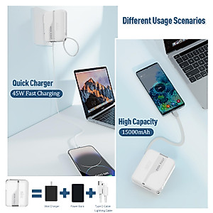 GEEK FULLY Portable Wireless Charger Power Bank 9600mAh Battery Pack USB Port Portable Charger with 22.5W Wall Charger Fast Charging Compatible with Phone, iPad Pro, Tablets (White)