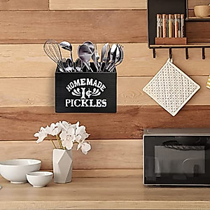 Y&ME YM Kitchen Utensil Holder, Wood Utensil Crock, Kitchen Utensil Caddy With 2 Compartments, Farmhouse Utensil Organizer Cookware Caddy, Rustic Utensil Organizer for Kitchen