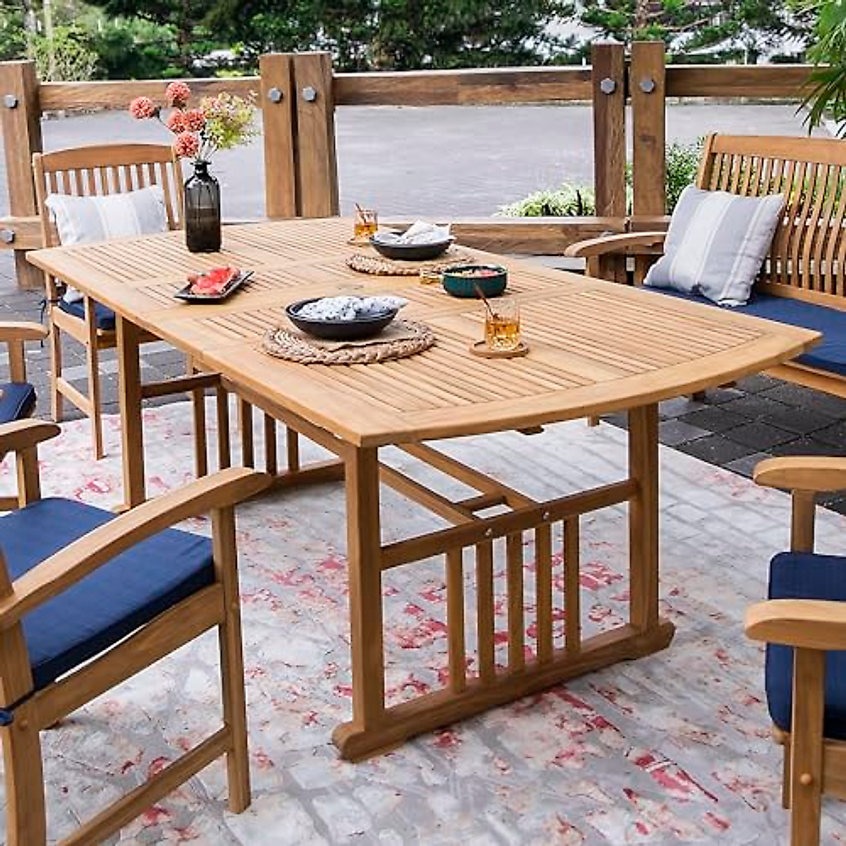 Cambridge Casual Caterina Teak Wood 6-Piece Outdoor Dining Set with Navy Cushion