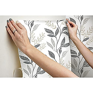 RoomMates RMK12178PLW White Cottage Vine Peel and Stick Wallpaper, Grey, Taupe
