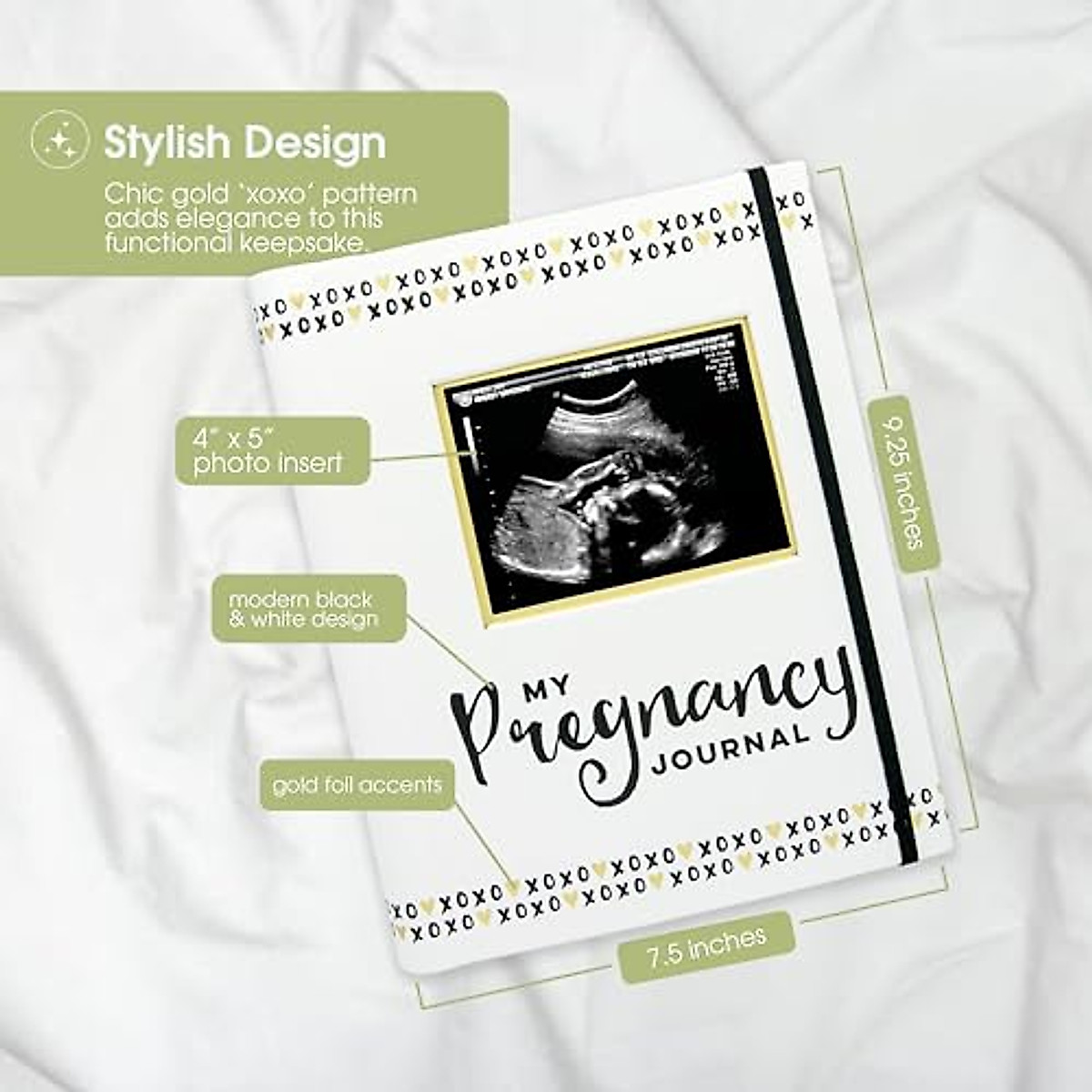 Pearhead My Pregnancy Journal - 74-Page Memory Book and Photo Album, Gender Neutral Planner for Expecting Moms, Includes Milestone Sections and Ultrasound Photo Insert
