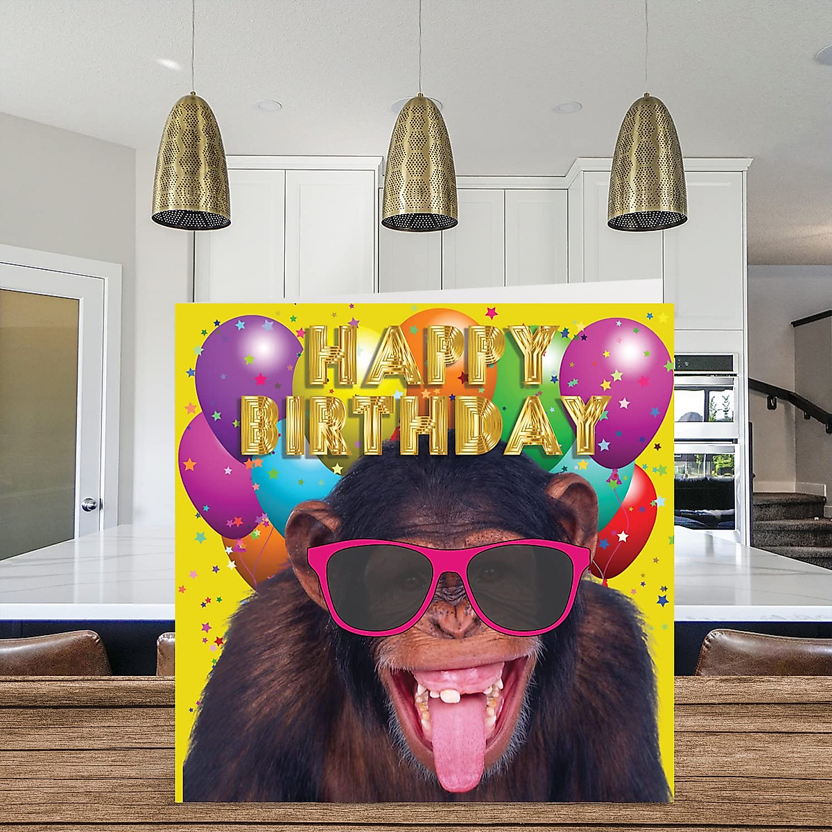 Monkey Birthday Cards for Men Women - Monkey Party - Funny Happy Birthday Card for Brother Sister Son Daughter Mom Dad Papa Friend Coworker Grandma Grandpa, 5.7 x 5.7 Inch Humor Joke Greeting Cards