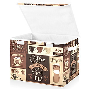 MFTJYO Storage Bin with Lid Coffee Cafe Foldable Storage Box Washable Fabric Storage Cubes Bin Organizer Basket Closet for Home Bedroom Closet Nursery Office