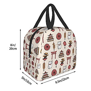 Insulated Lunch Bag Reusable Lunch Box, Cooler Lunch Tote Bag With Front Pocket for Girls Boys Women Men Picnic Office Work, Asian Cats Print