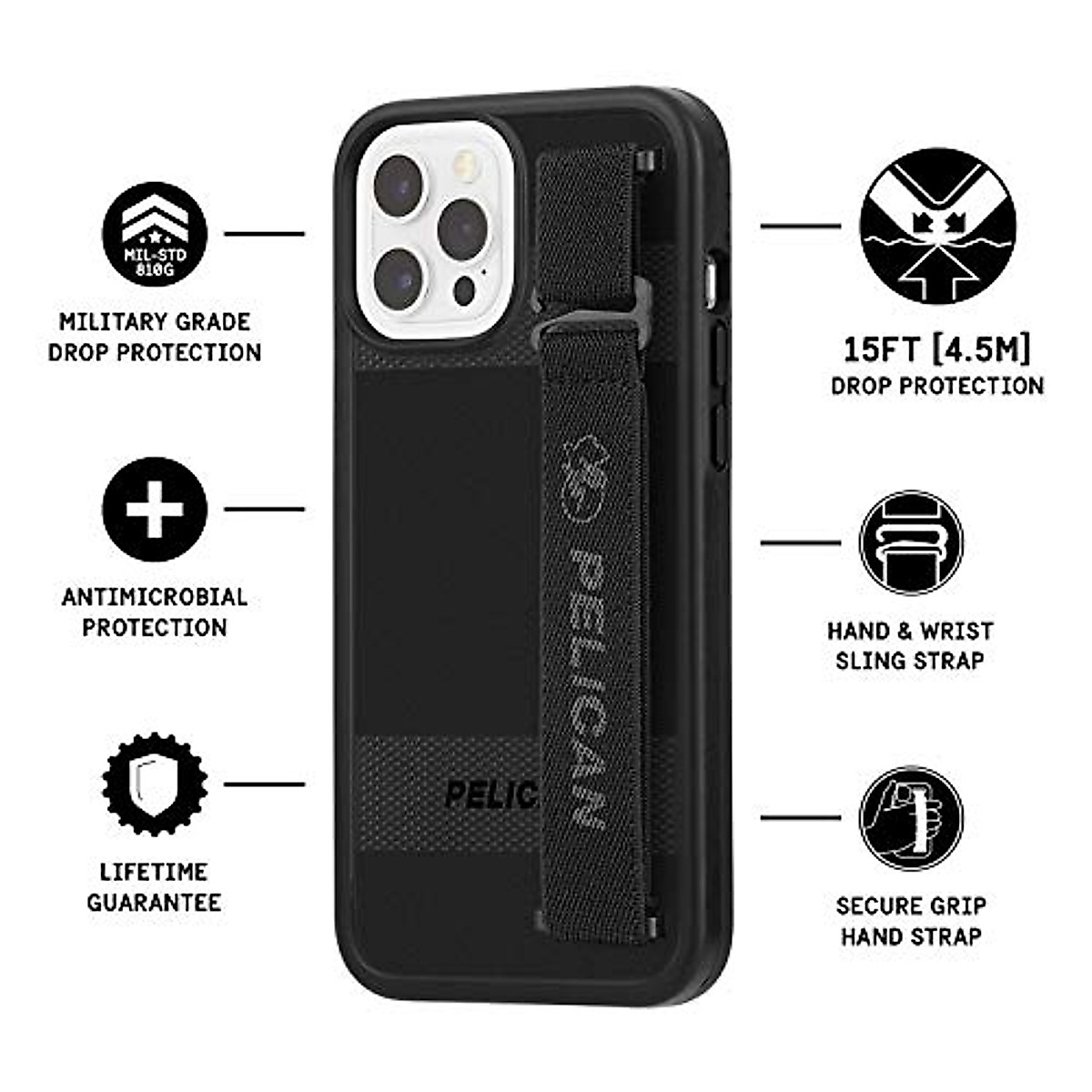 Pelican - PROTECTOR SLING Series - Case for iPhone 12 Pro Max (5G) - 15 ft Drop Protection - 6.7 Inch - Black