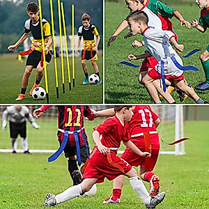 Flag Football Set, 14 Player Flag Football Belts Kit, Includes 14 Belts, 42 Flags,12 Cones and Storage Bag (Red-Blue)