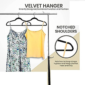 Velvet Hangers 50 Pack, Non Slip Hangers Space Saving with 360 Degree Chrome Swivel Hook, Smooth Heavy Duty Clothes Hangers for Skirts Coats Pants Scarves Shirts Laundry, Hold up to 10 Lbs, Black