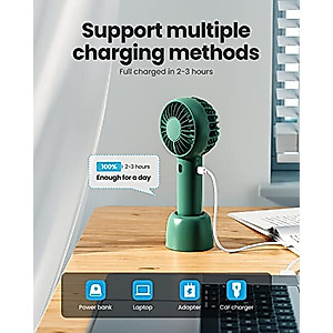 Gaiatop Mini Portable Fan, Dual Motors Powerful Handheld Fan, Cute Design 3 Speed Personal Small Desk Fan with Base, Lightweight Makeup USB Rechargeable Fan for Stylish Girl Women Men Indoor Outdoor