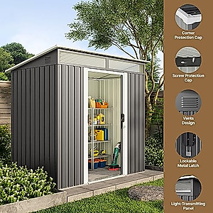 Gizoon 6'x4' Outdoor Storage Shed Metal Garden Shed with Sliding Lockable Doors, Versatile Tool Bike Shed with Transparent Panel Windows, Outdoor Storage Clearance for Backyard, Patio, Dark Gray