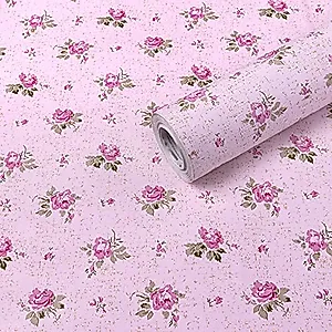 HDsticker, Self Adhesive Decorative Pink Rose Floral Contact Paper Shelf Liner for Dresser Drawer Cabinets Cupboard Door Bookshelves Funiture Wall Decor 17.7X117 Inches