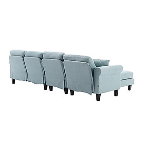 WILLIAMSPACE 108" Sectional Sofa for Living Room, Modern U Shape Couch with Solid Wood Legs, 5 Seat Fabric Sofa with Ottoman - Light Blue
