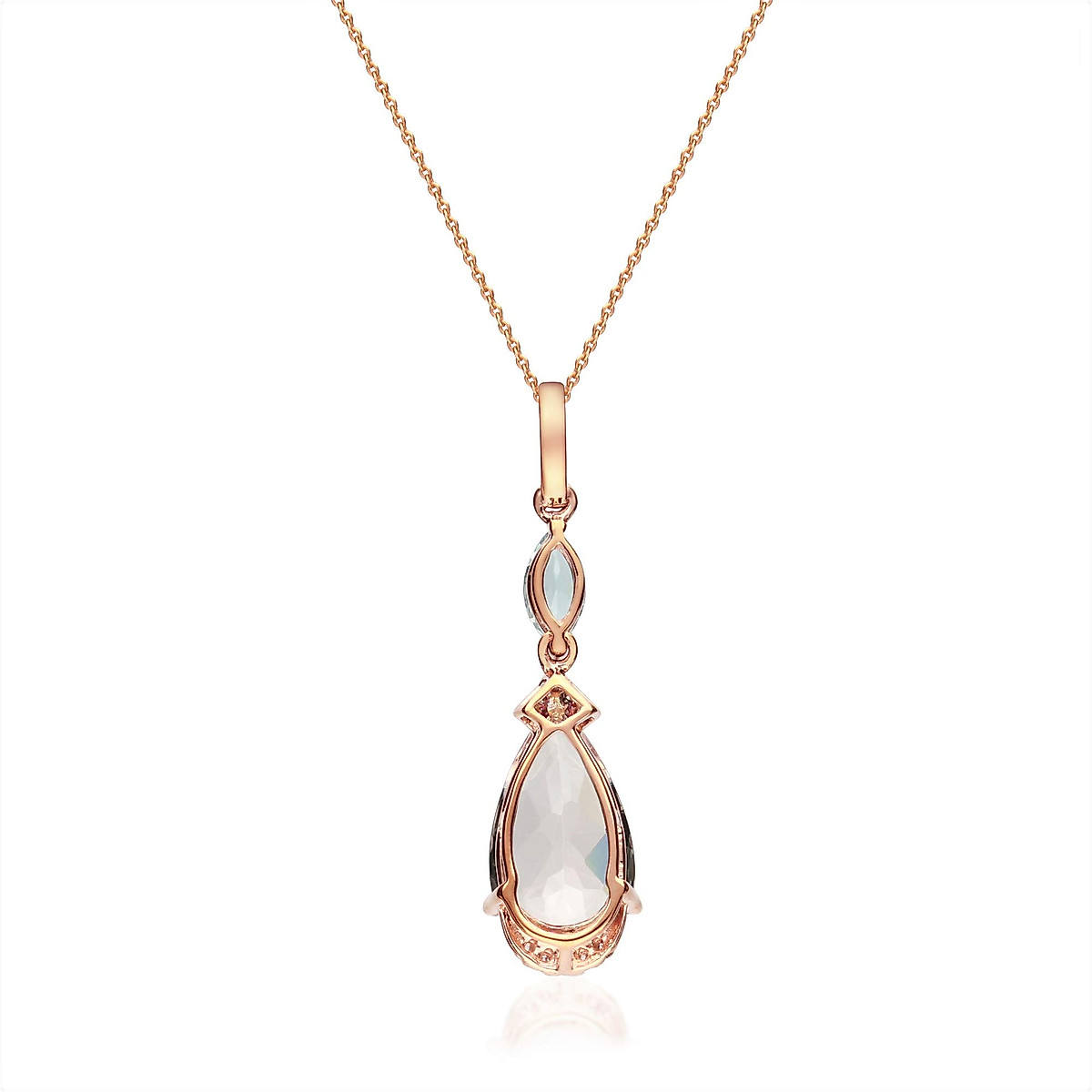 Gin & Grace 10K Rose Gold Genuine Morganite, Genuine Aquamarine with Natural Diamond (I1,I2) Pendant Necklace for Women