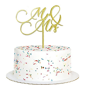 HQKJGSYX Mr and Mrs Cake Toppers Custom Cake Topper Acrylic Wedding Cake Toppers Gold Cake Pick for Bride Shower Anniversary Celebration Engagement Birthday Party Decorations Supplies