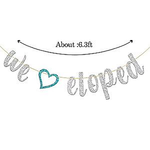WeBenison We Eloped Banner, Bridal Shower Party Supplies, Just Married, Engagement Bachelorette Wedding Party Decorations Silver Glitter