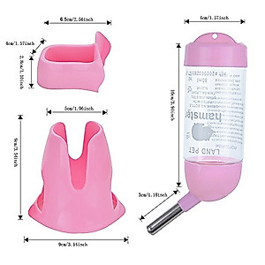 Guardians Hamster Water Bottle,Little Pet Automatic Drinking Bottle with Food Container Base Hut Hanging Water Feeding Bottles Auto Dispenser for Small Animals(80ml,Pink)