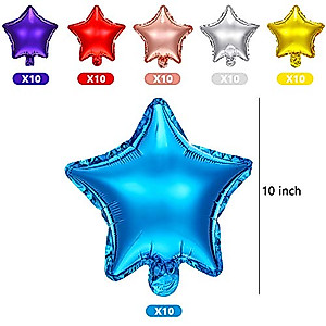 60 Pieces Star-shaped Balloons 10 Inch Colorful Star Balloons Star Mylar Foil Balloons Aluminum Foil Balloons for Baby Shower Gender Reveal Wedding Prom Engagement (Purple, Red, Gold, Silver, Blue)