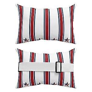 Recliner Head Pillow Ledge Loungers Chair Pillows with Insert 4th of July Star Stripes White Lumbar Pillow with Adjustable Strap Outdoor Waterproof Patio Pillows for Beach Pool Chair, 2 PCS