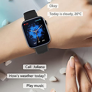 1.8" Full Touch Screen Smart Watch for Android & iOS Phones with Heart Rate & Blood Oxygen Monitor IP67 Waterproof, Multiple Sport Modes, Voice Assistant, Fitness Smart Watch for Women Men (Black)