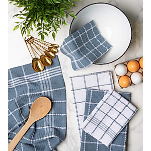 DII Waffle Weave Kitchen Collection, 100% Cotton, Kitchen Set, Blue 8 Piece