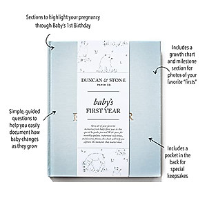 Baby First Year Book (Sky Blue, 112 Pages) - Memory & Milestone Baby Photo Album from Pregnancy to Baby's 1st Year - Baby Memory Gifts for New Moms