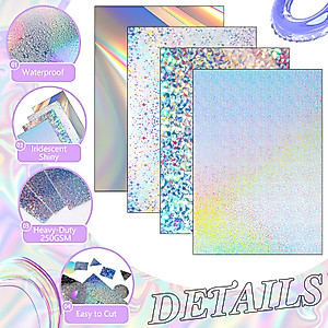 Kosiz 100 Sheets Metallic Holographic Card Stock Shiny Glitter Cardstock Paper Iridescent Mirror Paper 8.5 x 11'' 250 GSM Thick Mixed Color Foil Paper for Scrapbook Letter Poster Craft(Laser Color)