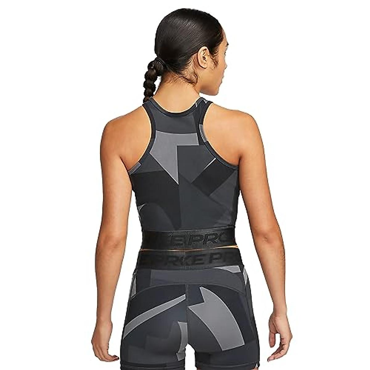 Nike Pro Dri-FIT Women's Cropped Training Tank (Black/Dark Smoke Grey/Brigh Crimson, Large)
