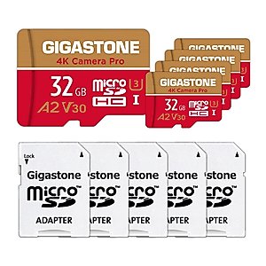 [5-Yrs Free Data Recovery] Gigastone 32GB 5-Pack Micro SD Card, 4K Camera Pro, UHD Video for GoPro, Action Camera, Wyze, DJI, Drone, R/W up to 95/35MB/s MicroSDHC Memory Card UHS-I U3 A2 V30
