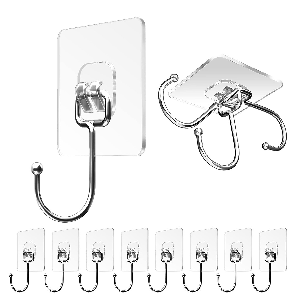 YHmall Wall Hooks 22lb(Max) Transparent Seamless Coat Hooks,Waterproof and Oilproof,Bathroom Kitchen Heavy Duty Self Adhesive Hooks (10,Pro Max)