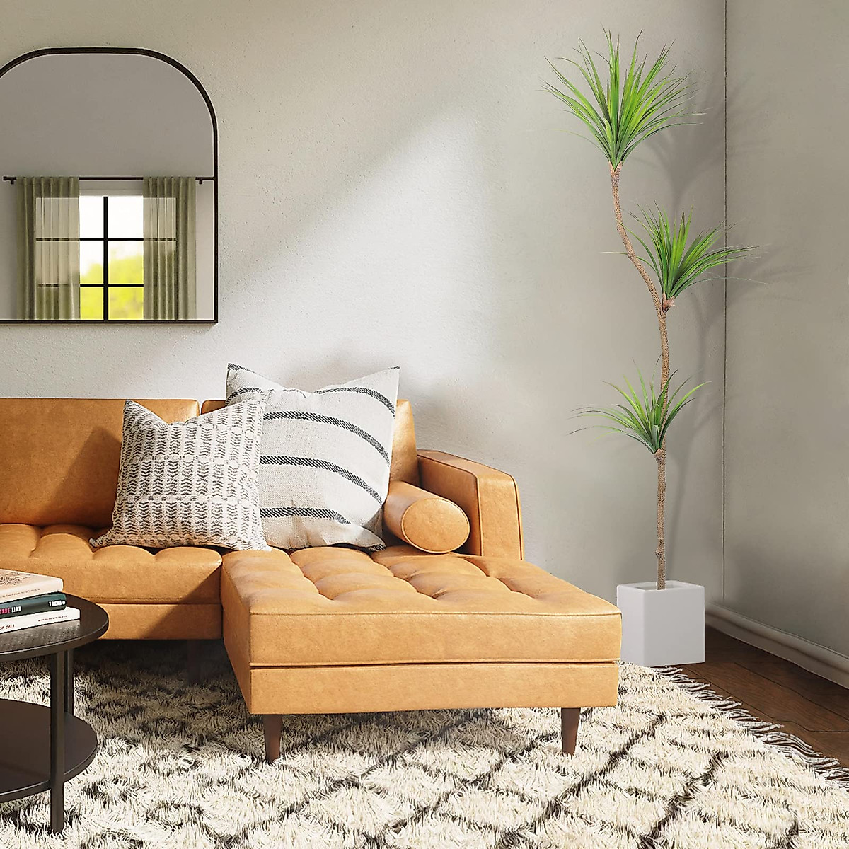 LYERSE 7ft Artificial Dracaena Tree in Plastic Nursery Pot - Tall Faux Ficus Lyrate Tropical Plants Fake Silk Tree - Artificial Trees for Office House Living Room Home Decor Indoor/Outdoor…