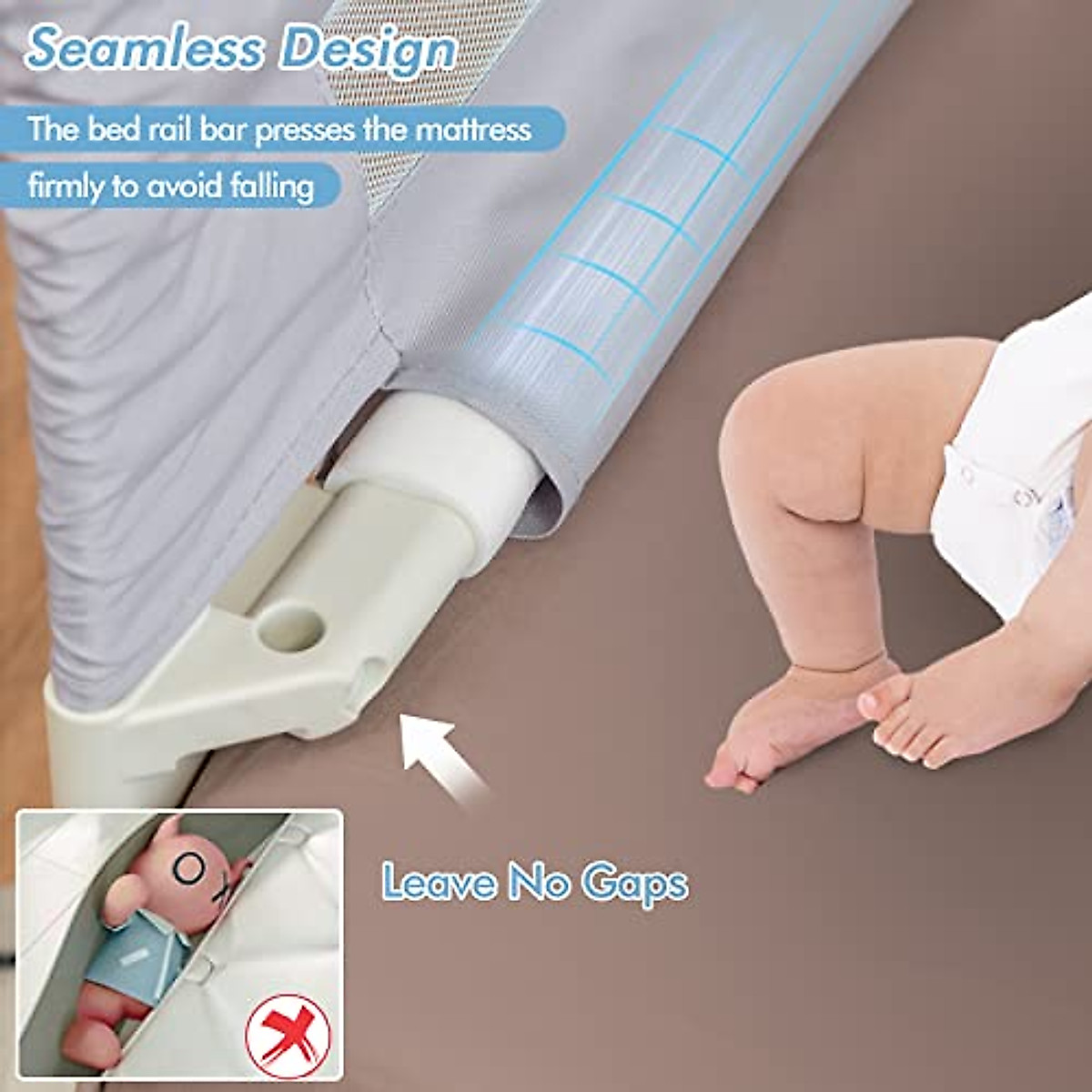 BABY JOY Bed Rail for Toddlers, 77’’ Extra Long, Height Adjustable & Folding Baby Bed Rail Guard w/Breathable Mesh & Double Safety Child Lock for Kids Twin Double Full Size Queen King Mattress (Gray)