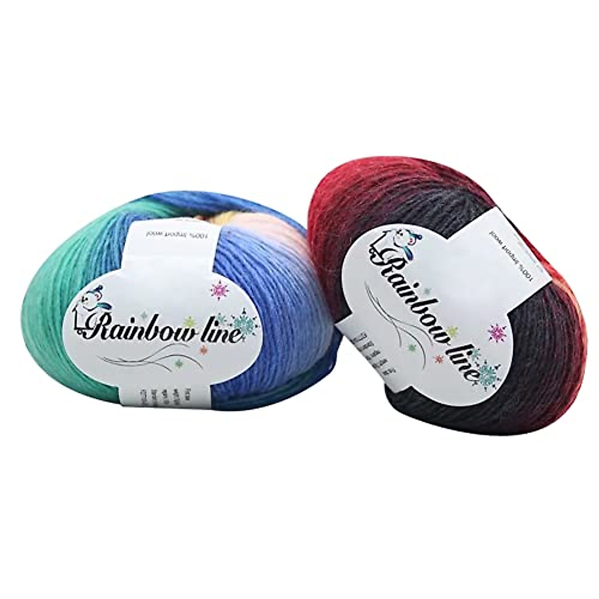 2Pcs Knitting Yarn Skeins Rainbow Multicolor Yarn Wool Crochet Yarn for Crocheting and Knitting Craft Yarn for Knitting and Crochet Projects DIY Crocheting Soft Knitting Yarn Skeins (50g)