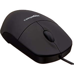 Amazon Basics 3-Button Wired USB Computer Mouse, Black