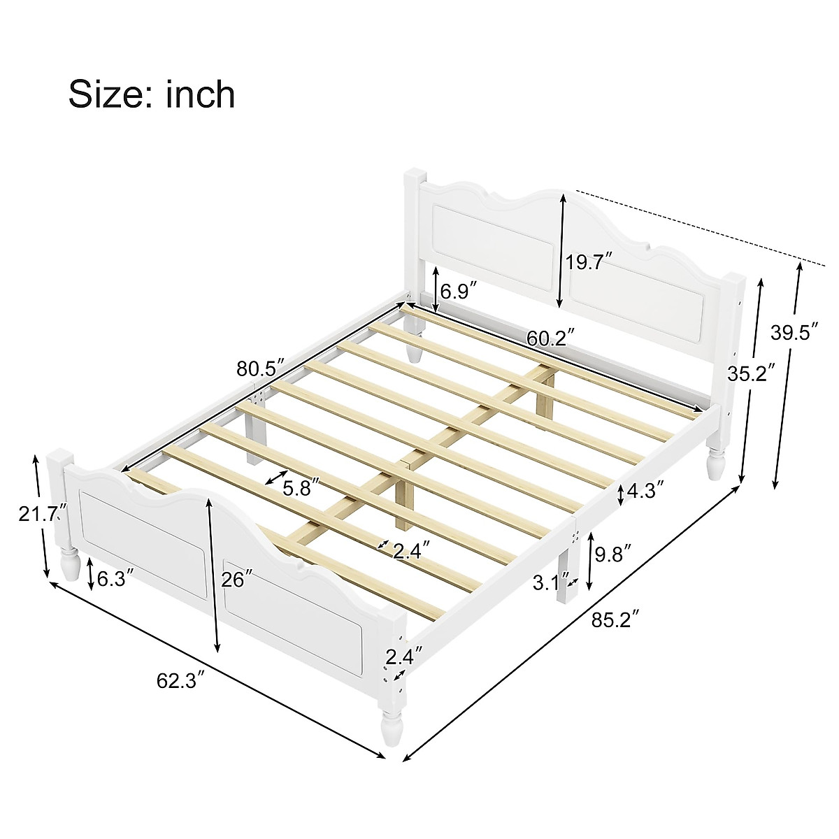 Harper & Bright Designs Wooden Queen Size Platform Bed with Headboard, Modern Queen Bed Frame with Wood Slat Support/No Box Spring Needed/Easy Assembly, Queen, White