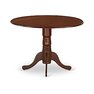 East West Furniture DMNF3-MAH-C 3 Piece Kitchen Table & Chairs Set Contains a Round Dining Table with Dropleaf and 2 Linen Fabric Dining Room Chairs, 42x42 Inch, Mahogany