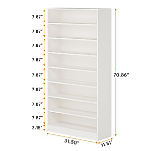 LITTLE TREE Shoe Cabinet, 9 Tier 40 Pairs Heavy Duty Wood Freestanding Shoe Storage Cabinet, 70.9" Tall Shoe Cabinet with Open Storage for Entryway, Pure White