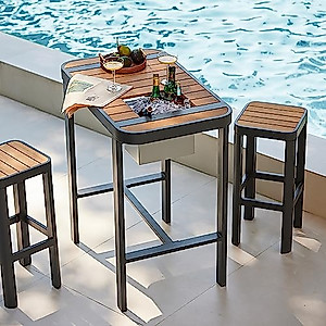 EAST OAK Signature 3-Piece Patio Furniture, Set, Outdoor Bar Set, Table and Chairs with Teak and Aluminum, Outdoor High Top Table and Chairs Set for Backyard and Pool, Dark Grey