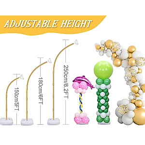 CYAOOI 8FT & 6FT Gold Balloon Arch Stand, Free Bending Top Balloon Arch Kit, Half Arch Balloon Stand with Base for Floor, Balloon Column Kit for Wedding Birthday Baby Shower Graduation Party Decor