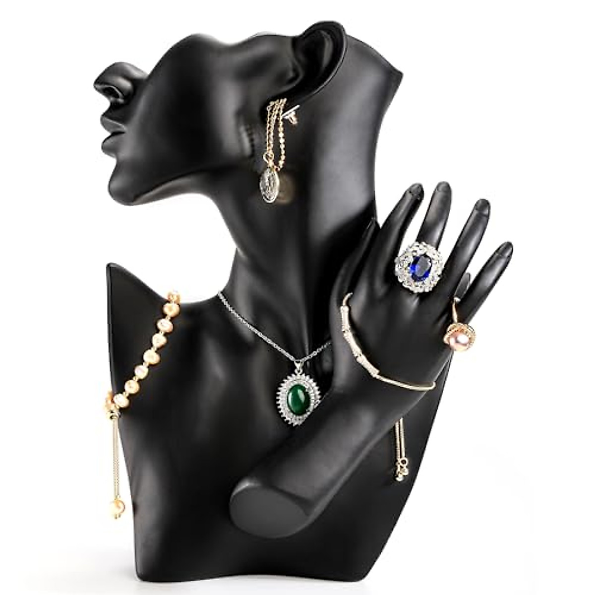 SOUJOY Jewelry Mannequin Stand Set, Earring Display with Hand, Resin Bust Holder Organizer for Show Jewelry, Necklace, Earrings, Rings