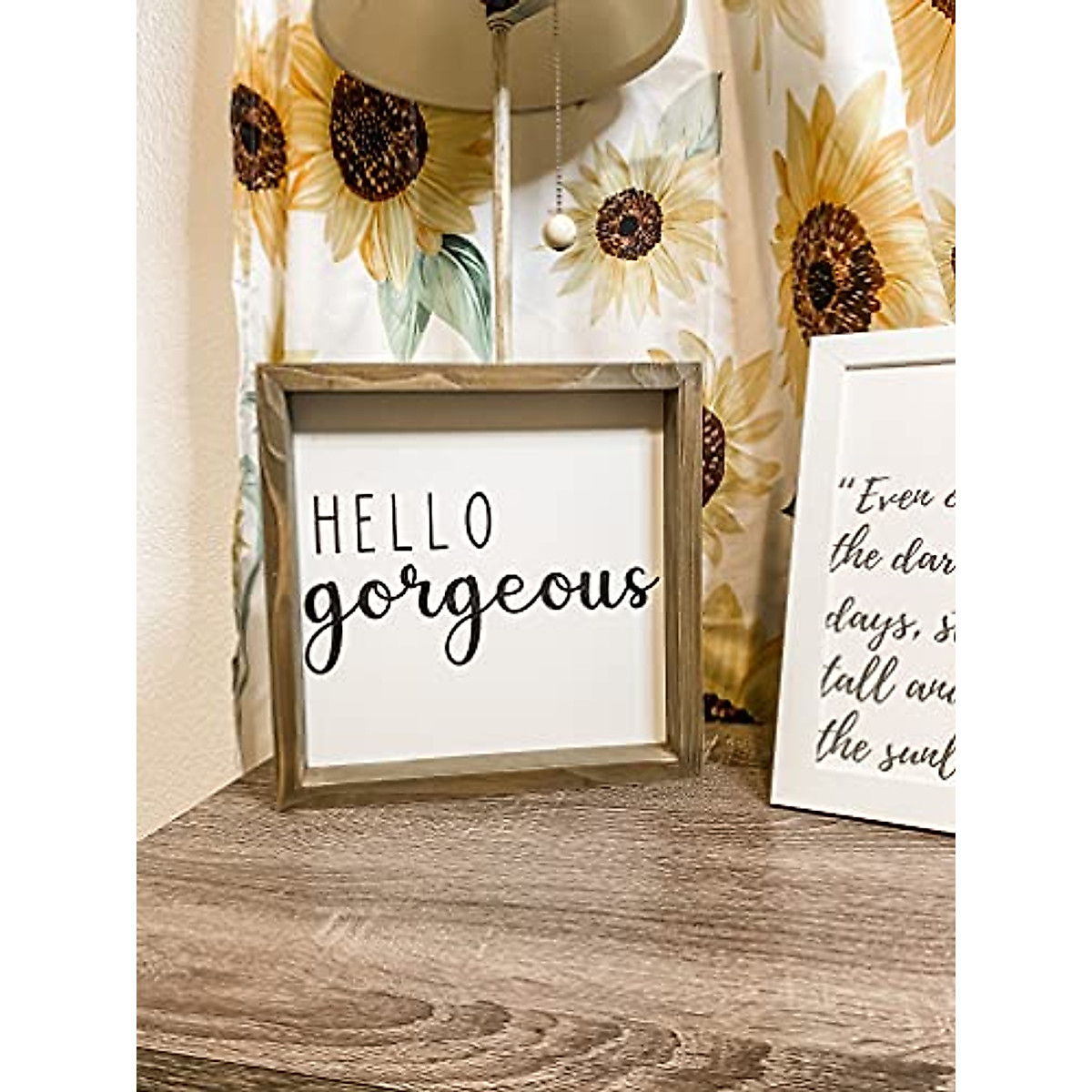 Nana's Little Angels White Hello Gorgeous Wall Decor with Real Wood Frame, 10” x 10” Art, Cute Farmhouse and Boho Home Decorations, Inspirational Quote for Living Room, Bedroom, or Bathroom