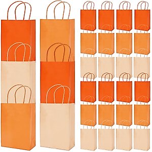 Whaline 36Pcs Orange Party Favor Bags Paper Gift Bags Bulk with Handles Autum Fall Thanksgiving Grocery Shopping Treat Bags for Holiday Wedding Birthday Party DIY Crafts Supplies
