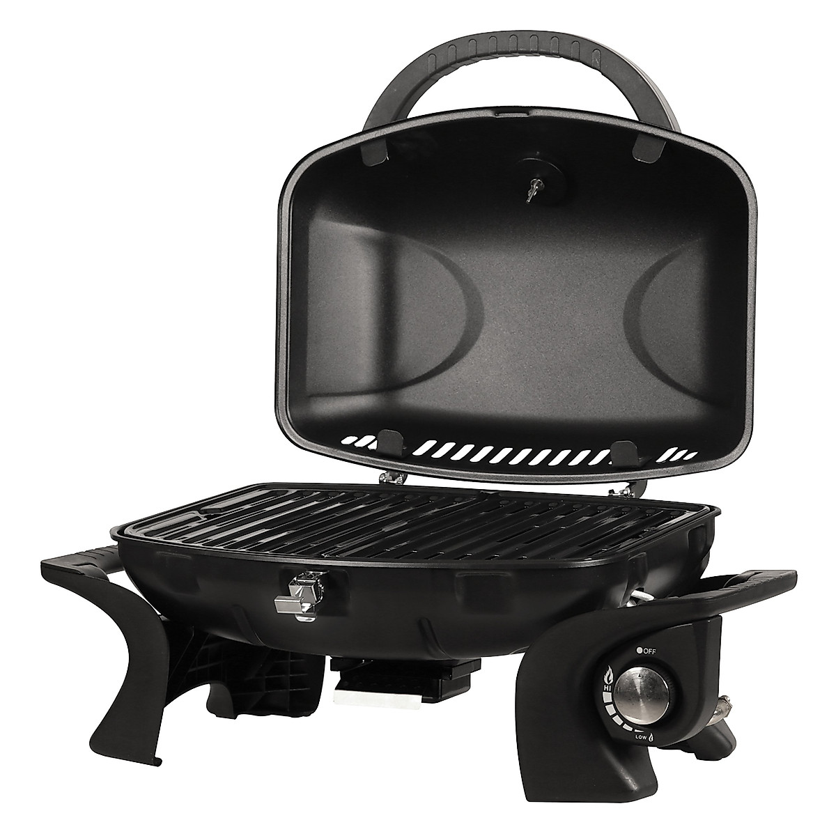 George Foreman Portable Gas BBQ with Integrated Thermostat, Black, Lightweight & Compact, Steel Body & Automatic Ignition, Gas Barbecue, GFSBBQ1