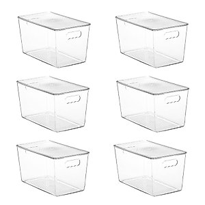 Vtopmart 6 Pack Clear Stackable Storage Bins with Lids,XLarge Plastic Containers with Handle for Pantry Organizer and Storage,Perfect for Kitchen,Fridge,Cabinet, Closet,Bathroom Organization