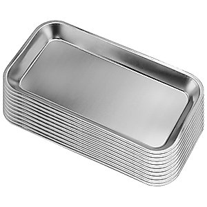 HOZEON 10 Pack Surgical Tray, Stainless Steel Tray, Dental Procedure Tray Lab Instrument Organizer Trays with Seamless Edge for Lab Dental Tattoo Instruments, Silver Flat Type