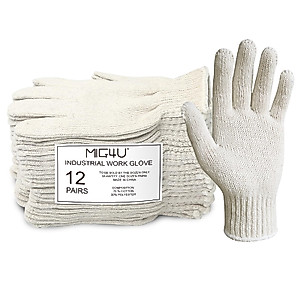 MIG4U 12 Pairs Work Gloves - Cotton String Gloves for Safety Work - Glove Liner Hand Saver Heat Protection for BBQ (Large, Economic)