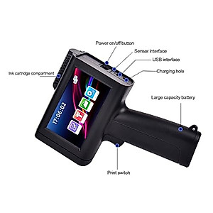 Handheld Inkjet Printer, Portable Inkjet Printer LED HD Screen Type C Charging for Barcode (US Plug 100-240V)