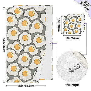 JIPONI Cute Fried Eggs Cotton Towel Set of 2, 1 Bath Towel 1 Washcloth Soft and Highly Absorbent Towels for Bathroom Hotel Spa Gym Decor